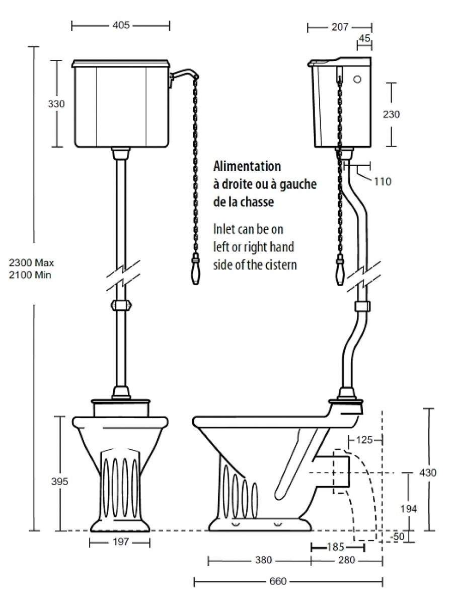 Cuvette WC avec réservoir haut rétro Julia sortie horizontale | HORUS